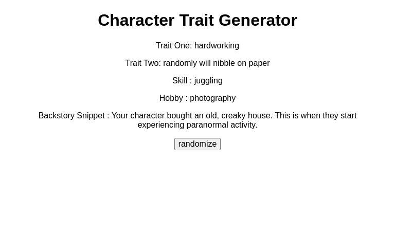 Character Trait Generator