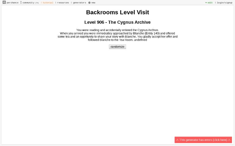 Backrooms Level Visit ― Perchance Generator