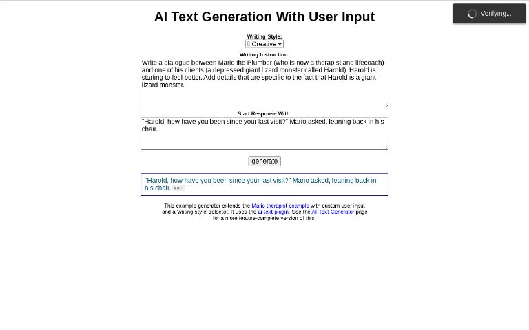 AI Text Generation With User Input