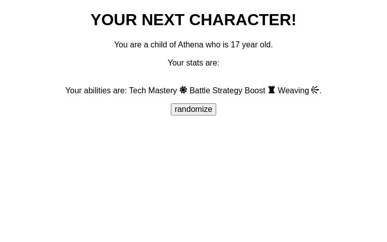 YOUR NEXT CHARACTER! ― Perchance Generator