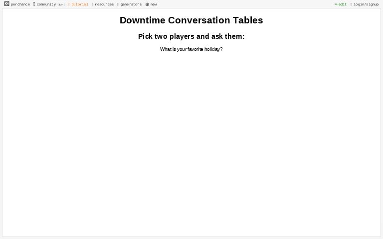 Downtime Conversation Tables ― Perchance Generator
