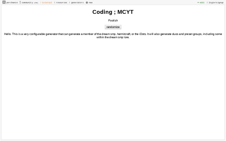 Coding ; MCYT ― Perchance Generator