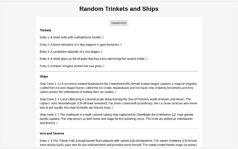 Random Trinkets and Ships ― Perchance Generator