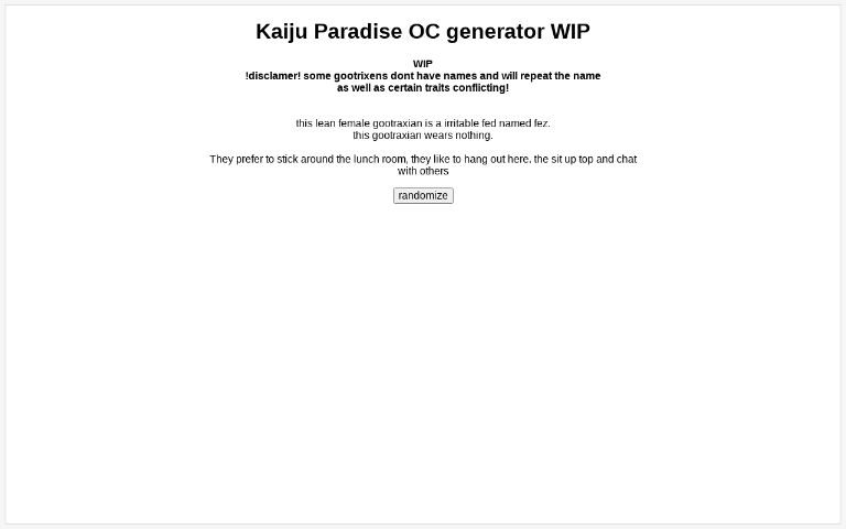 Kaiju Paradise OC generator WIP