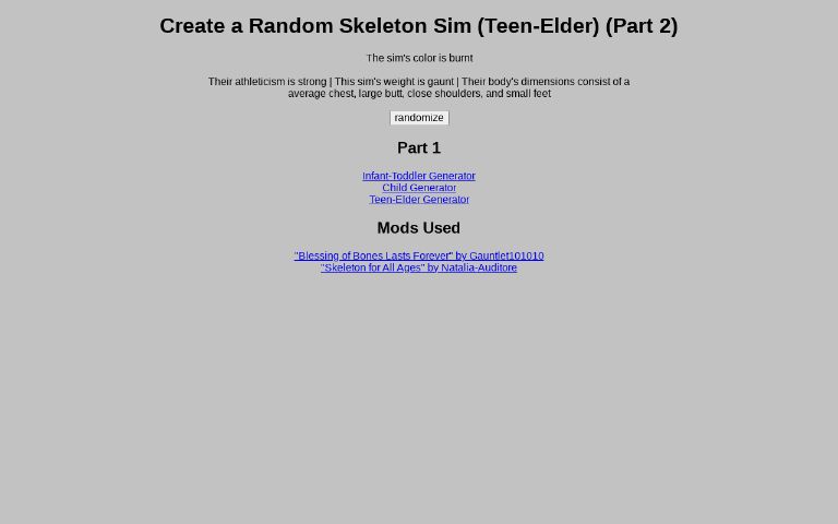 Create a Random Skeleton Sim (Teen-Elder) (Part 2) ― Perchance Generator