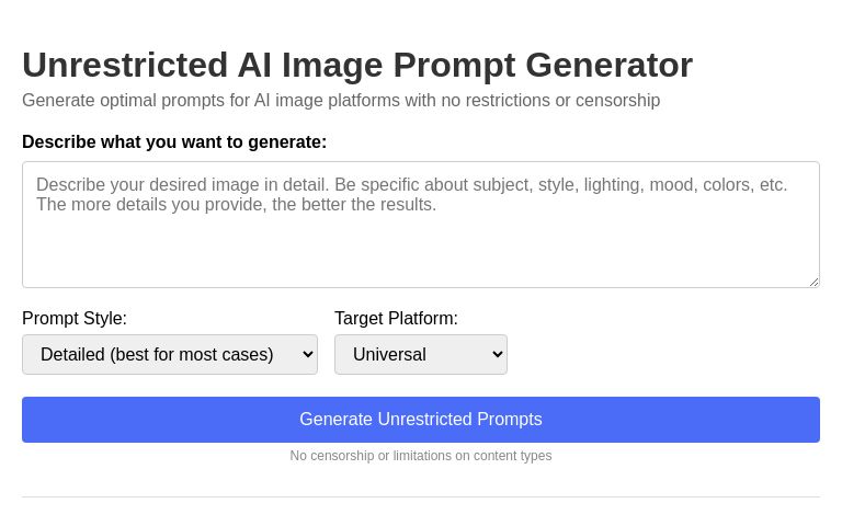 Unrestricted AI Image Prompt Generator