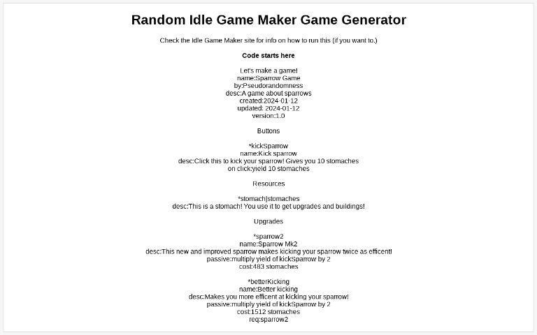 Random Idle Game Maker Game Generator