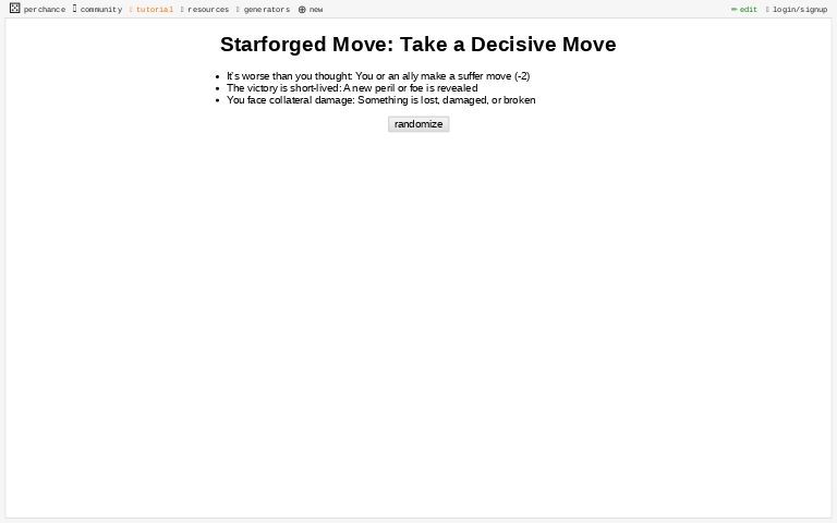 Starforged Move: Endure Harm ― Perchance Generator