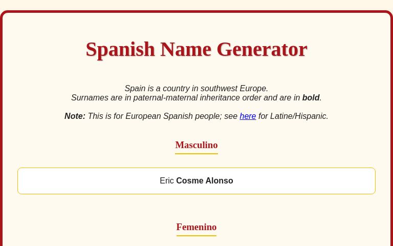 Spanish Name Generator