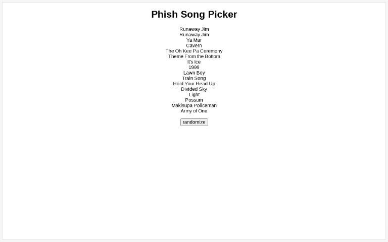 Phish Song Picker ― Perchance Generator