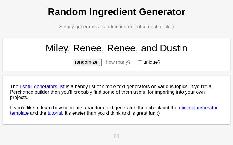 Random Ingredient Generator