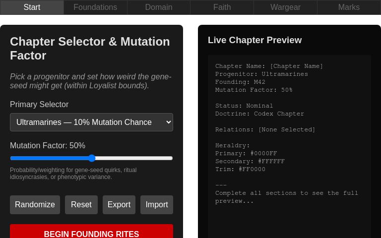 Chapter Selector & Mutation Factor ― Perchance Generator