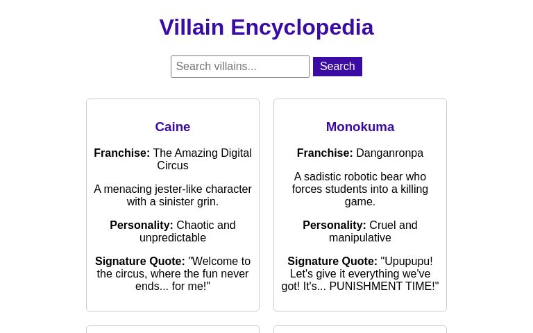 Villain Encyclopedia ― Perchance Generator