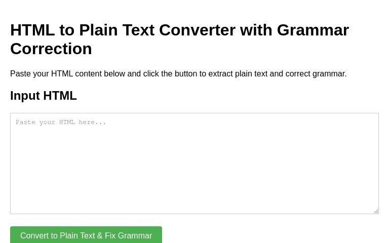 HTML to Plain Text Converter with Grammar Correction ― Perchance Generator
