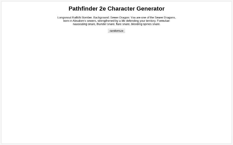 Pathfinder 2e Character Generator