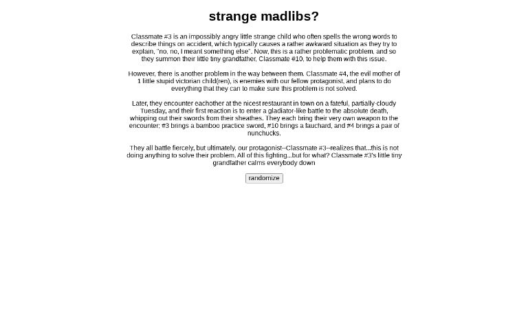 strange madlibs? ― Perchance Generator