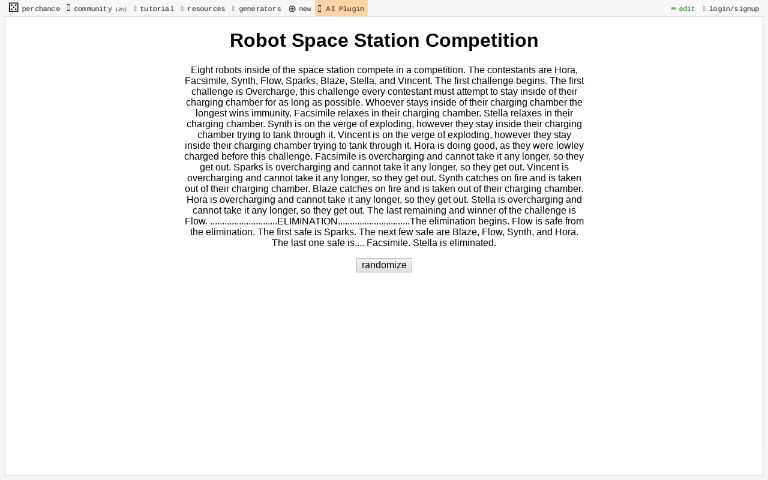 Robot Space Station Competition ― Perchance Generator