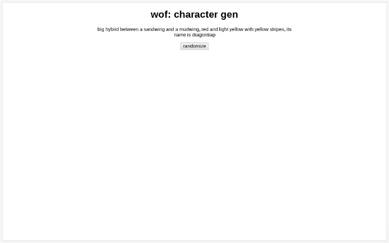 wof: character gen