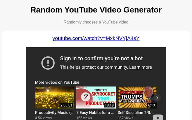 Random YouTube Video Generator