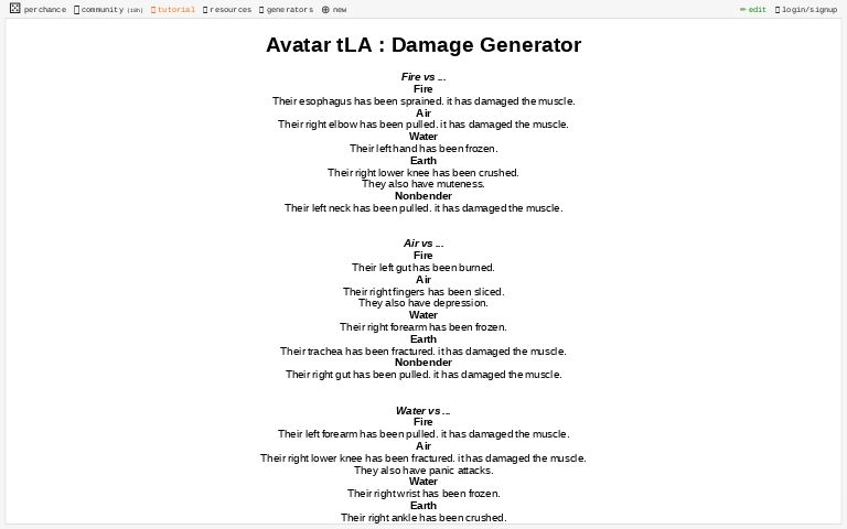 Avatar tLA : Damage Generator