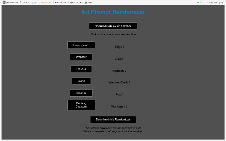 Art Prompt Randomizer ― Perchance Generator