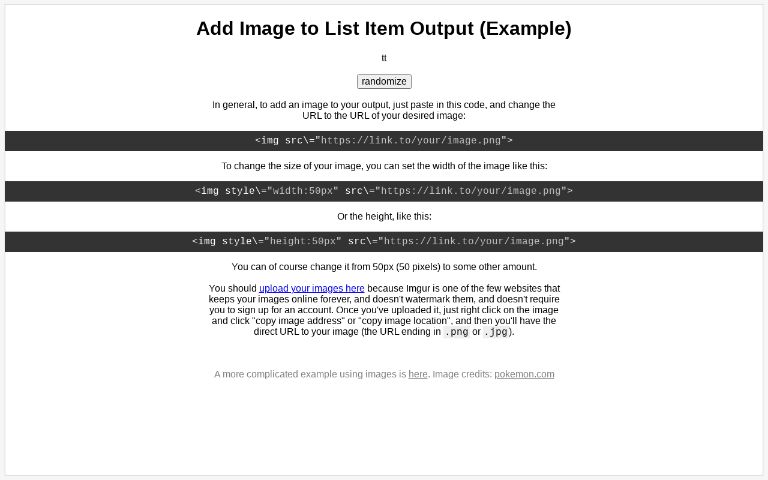 Add Image to List Item Output (Example) ― Perchance Generator