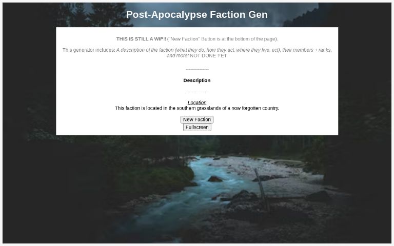 Post-Apocalypse Faction Gen