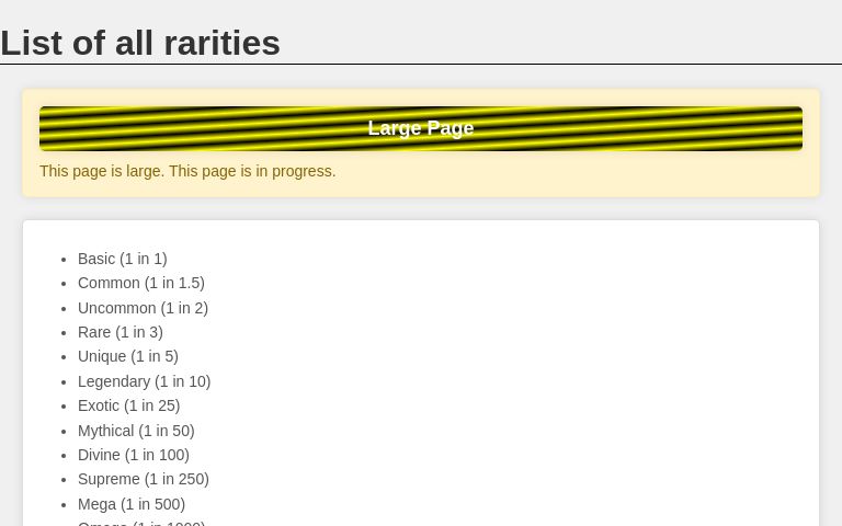 List of all rarities ― Perchance Generator