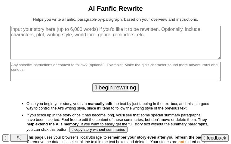 AI Fanfic Rewrite ― Perchance Generator