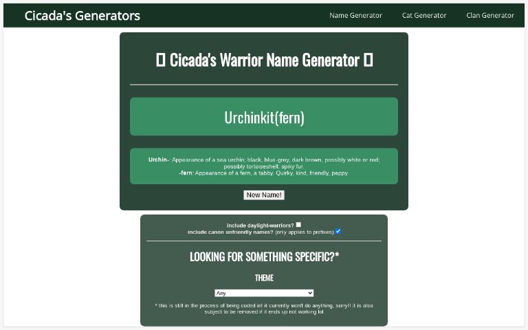 🕸 Cicada's Warrior Name Generator 🕸