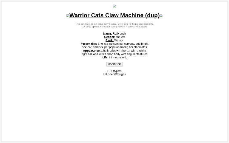 Warrior Cats Claw Machine (dup) ― Perchance Generator