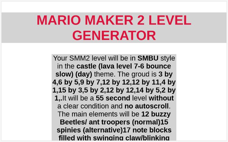 MARIO MAKER 2 LEVEL GENERATOR