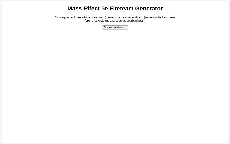 Mass Effect 5e Fireteam Generator