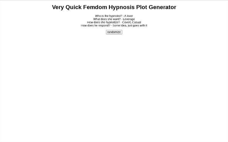 Very Quick Femdom Hypnosis Plot Generator