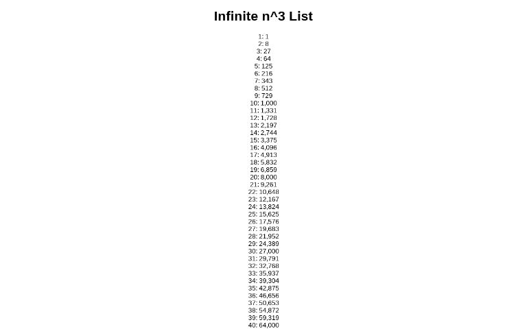 Infinite n^3 List ― Perchance Generator