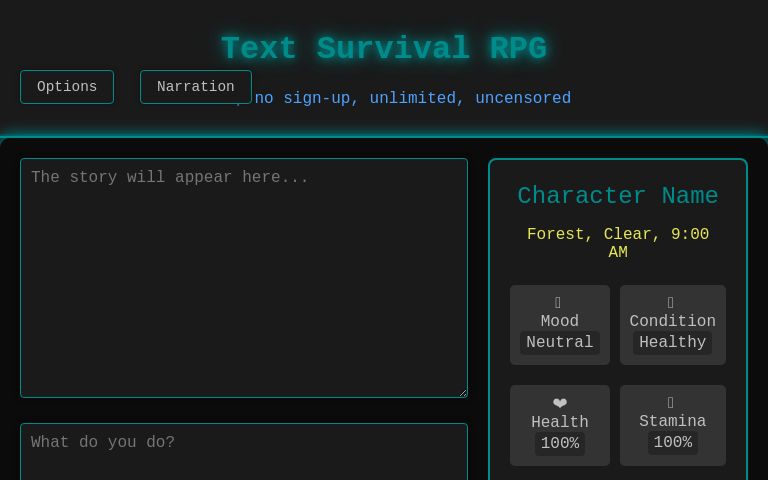 Text Survival RPG ― Perchance Generator
