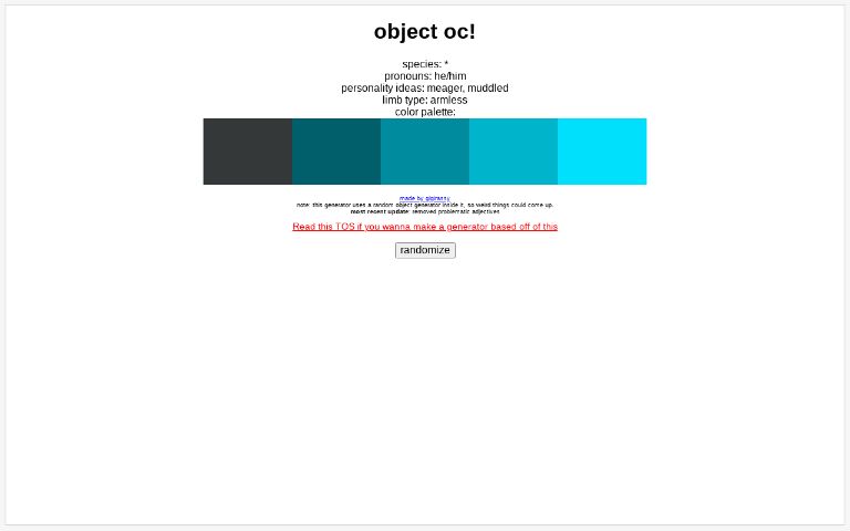object oc! ― Perchance Generator