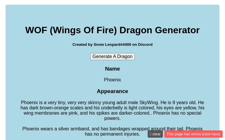 WOF (Wings Of Fire) Dragon Generator