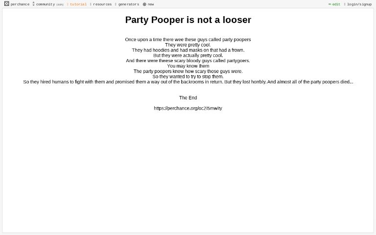 Party Pooper is not a looser ― Perchance Generator