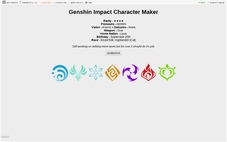 Genshin Impact Character Maker ― Perchance Generator