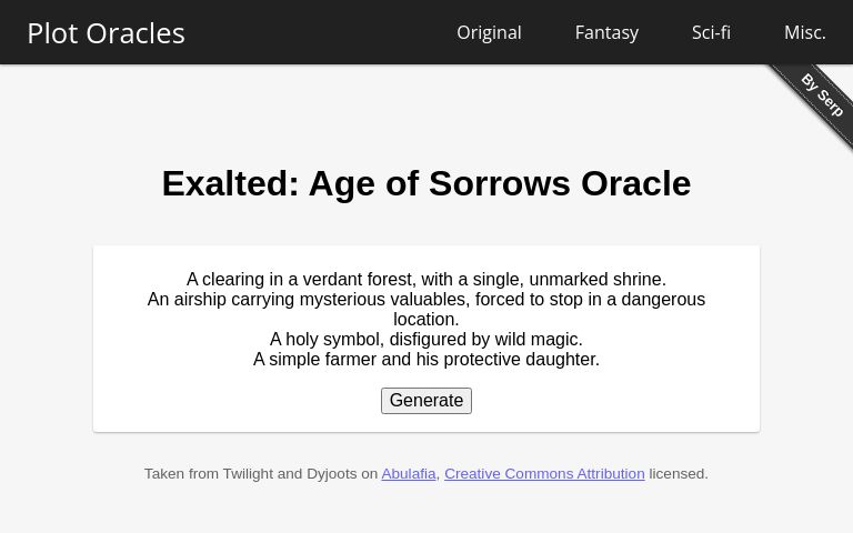 Exalted: Age of Sorrows Oracle ― Perchance Generator