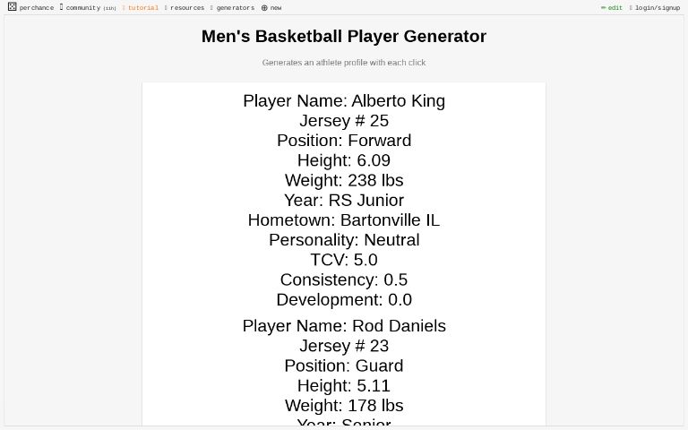 Men's Basketball Player Generator