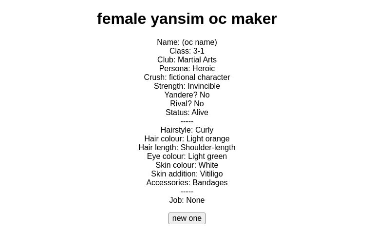 female yansim oc maker ― Perchance Generator