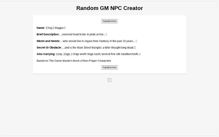 Random GM NPC Creator ― Perchance Generator