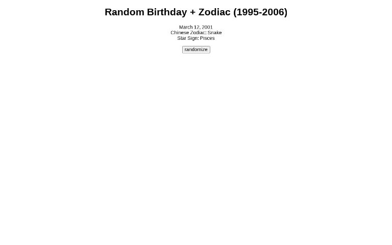 Random Birthday + Zodiac (1995-2006) ― Perchance Generator