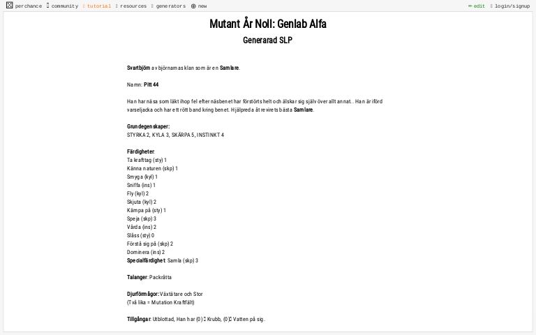 Mutant År Noll: Genlab Alfa ― Perchance Generator