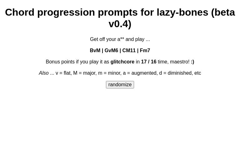 Chord progression prompts for lazy-bones (beta v0.4) ― Perchance Generator