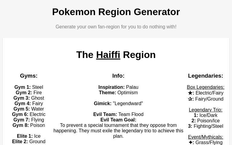 Pokemon Region Generator