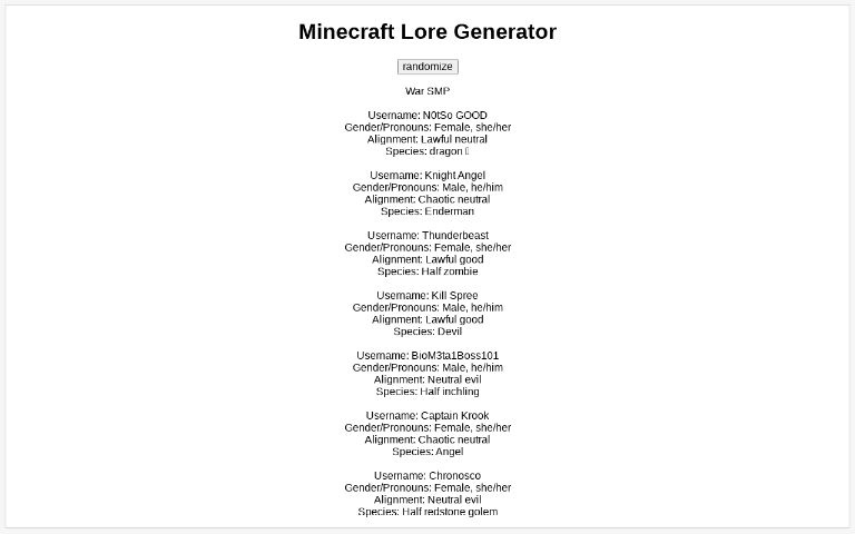 Minecraft Lore Generator