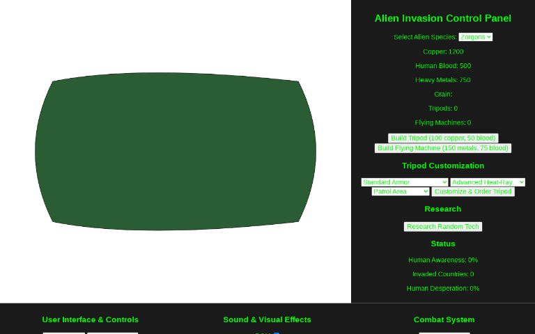 Alien Invasion Control Panel ― Perchance Generator